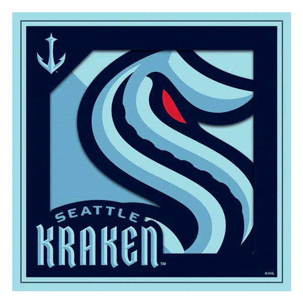 Seattle Kraken 3D Logo Wall Art, 12x12 Inch - Vegas Sports Shop